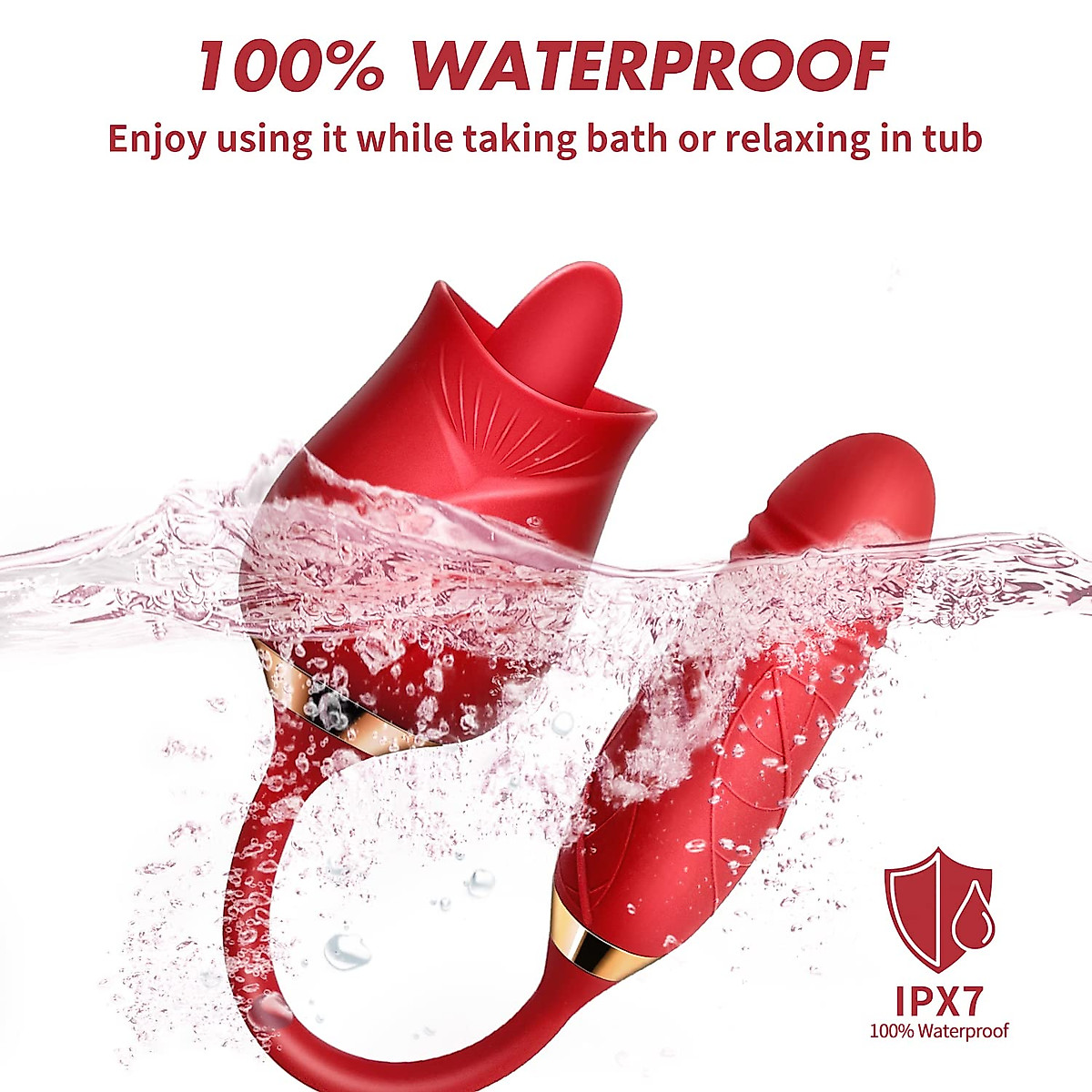 Rose Toy Vibrator for Woman - 3 in 1 Clitoral Stimulator Tongue Licking Thrusting G Spot Dildo 9 Modes, Adult Sex Toys Games , Clitoris Nipple Licker Women Man Couple, Red, 1.0 Count