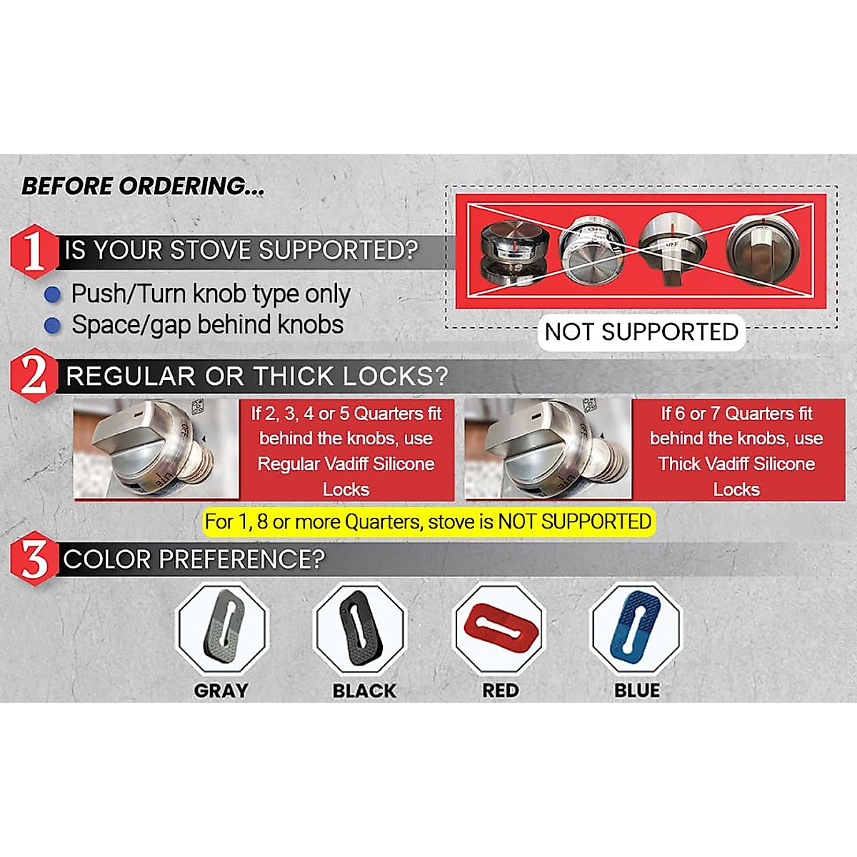 Vadiff Silicone Gas Stove Child Safety Knob Locks | Oven Knob Guard (5 Pk)(Gray)