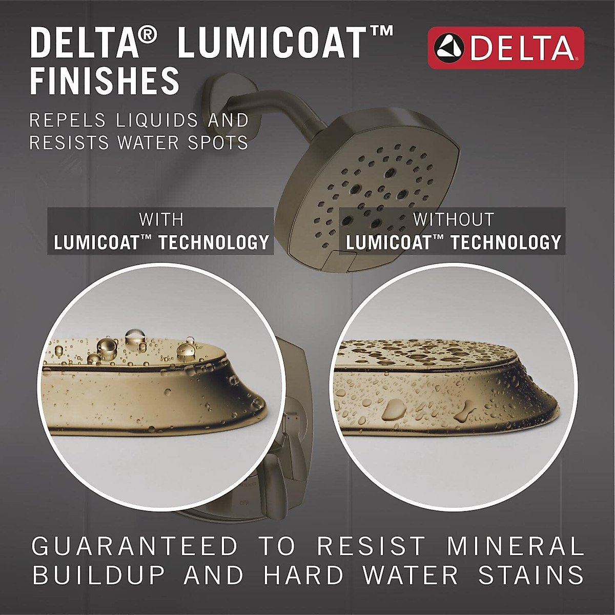 Delta Faucet HydroRain 5-Spray H2Okinetic Dual Shower Head with Handheld Spray, Gold Shower Head with Hose, Handheld Shower Heads, 2.5 GPM Flow Rate, Lumicoat Champagne Bronze 58680-CZ-PR25