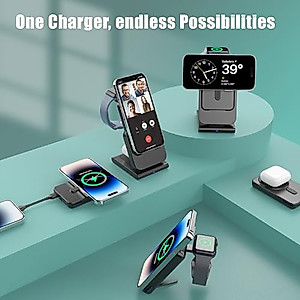 Wireless Charging Station for Apple MagSafe Charger, 3 in 1 MagSafe Charger Stand for iPhone 15 Pro Max/14/13/12, Air Pods, iWatch, Portable 5000mAh Power Bank Battery Pack (Black)