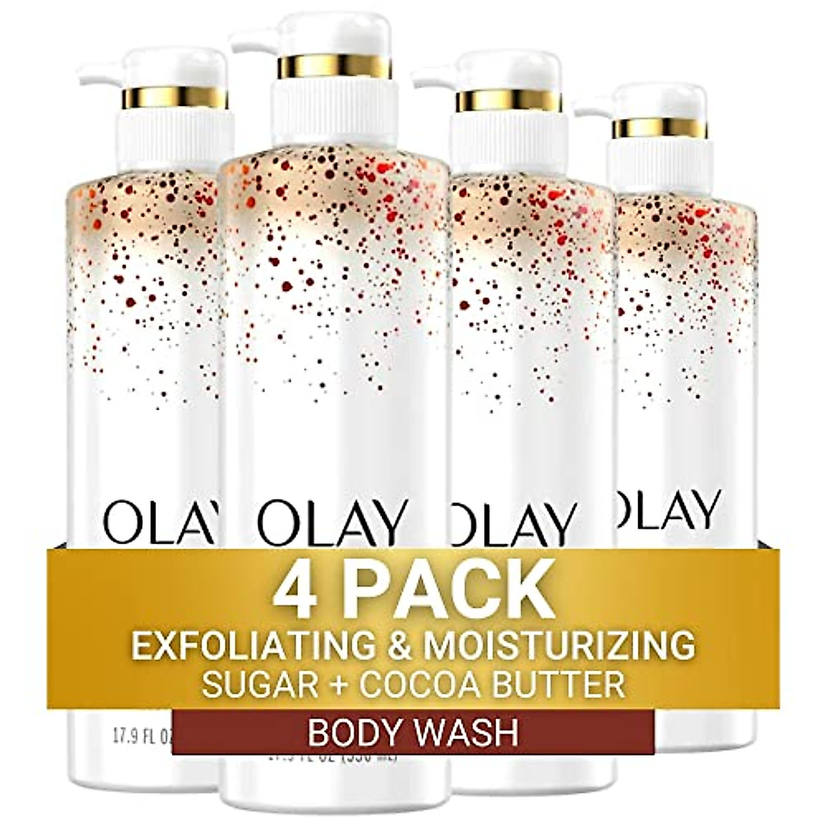 Olay Exfoliating & Moisturizing Body Wash With Sugar Cocoa Butter and Vitamin B3 20 Fl Ounce (Pack of 4)