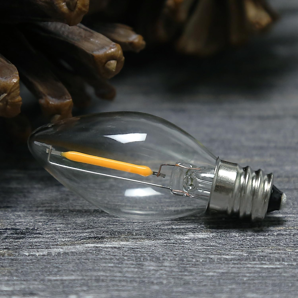 C7 LED Night Light Bulbs 0.6W Equivalent to 7W C7 Candelabra LED Filament Light Bulbs E12 Candelabra Base Lamp Clear Glass Warm White 2700K Outdoor String Lights 25 Pack