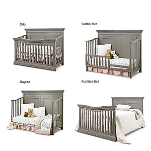 Sorelle Furniture Paxton Crib, Classic 4-In-1 Convertible Crib, Made of Wood, Non-Toxic Finish, Wooden Baby Bed, Toddler Bed, Child’s Daybed and Full-Size Bed, Nursery Furniture - Heritage Grey