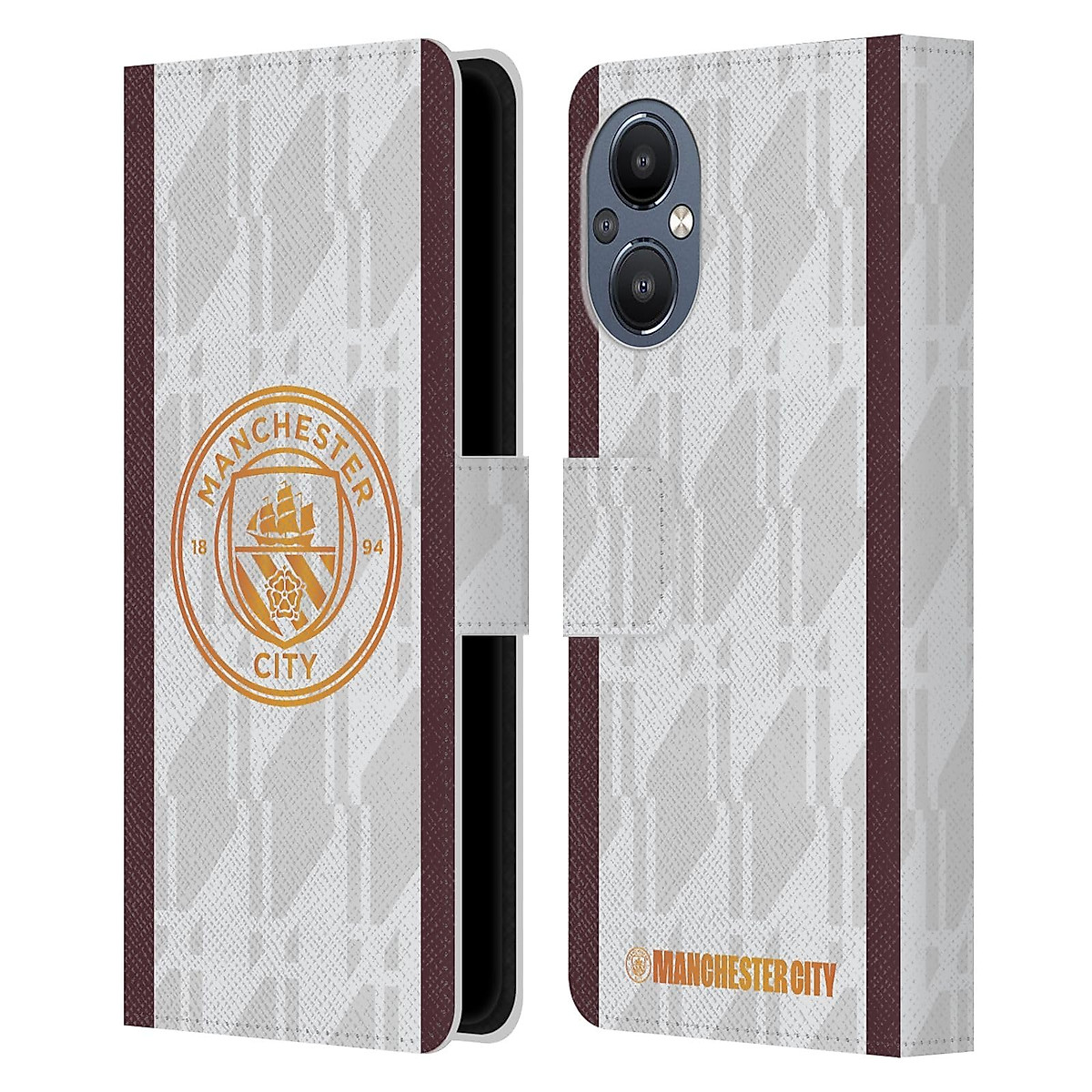 Head Case Designs Officially Licensed Manchester City Man City FC Away 2023/24 Badge Kit Leather Book Wallet Case Cover Compatible with OnePlus Nord N20 5G