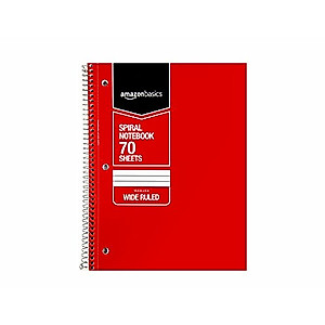 Amazon Basics Wide Ruled Wirebound Spiral Notebook, 70-Sheet, 5 Pack, Multicolor