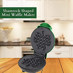 KS Shamrock Shaped Mini Waffle Maker Home Kitchen Restaurant Party Favor Cookware for St Patricks Day Waffles On the Go Breakfast Dessert Snack Easy to Clean Cooker, 1 count with CUSTOM KS Luggage Tag