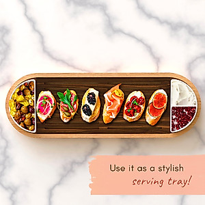 Bread Board and Appetizer Serving Tray with Dipping Bowls. Wooden Serving Platter Ideal for Cheese, Charcuterie, Fruit, Snacks, Chip and Dip. Perfect Wedding or Housewarming Gift by Ziruma.