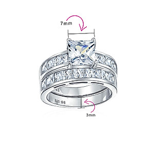 Personalize Traditional 2CT Brilliant Princess Cut Solitaire Side Stonecat CZ Square Anniversary Band Engagement Wedding Ring Set For Women .925 Sterling Silver Customizable