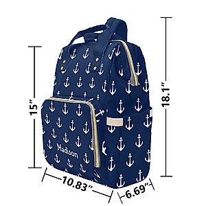 Yeshop Nautical Anchor Navy Blue Personalized Diaper Bag Backpack Tote with Name,Custom Travel Nappy Mommy Bag Backpack for Baby Girl Boy Gift, 10.83 inches * 6.69 inches* 15 inches