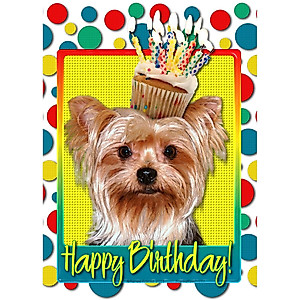 CafePress Birthday Cupcake Yorkie Folded Greeting Card Matte