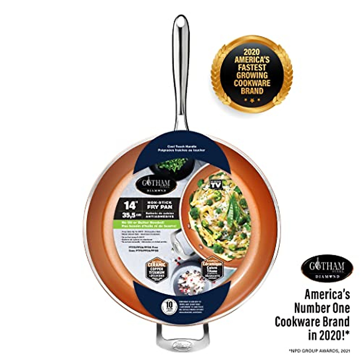 Gotham Steel 14” Nonstick Frying Pan with Ultra Durable Mineral and Diamond Triple Coated Surface, Family Sized XL Skillet with Stainless Steel Stay Cool & Helper Handle, Oven and Dishwasher Safe