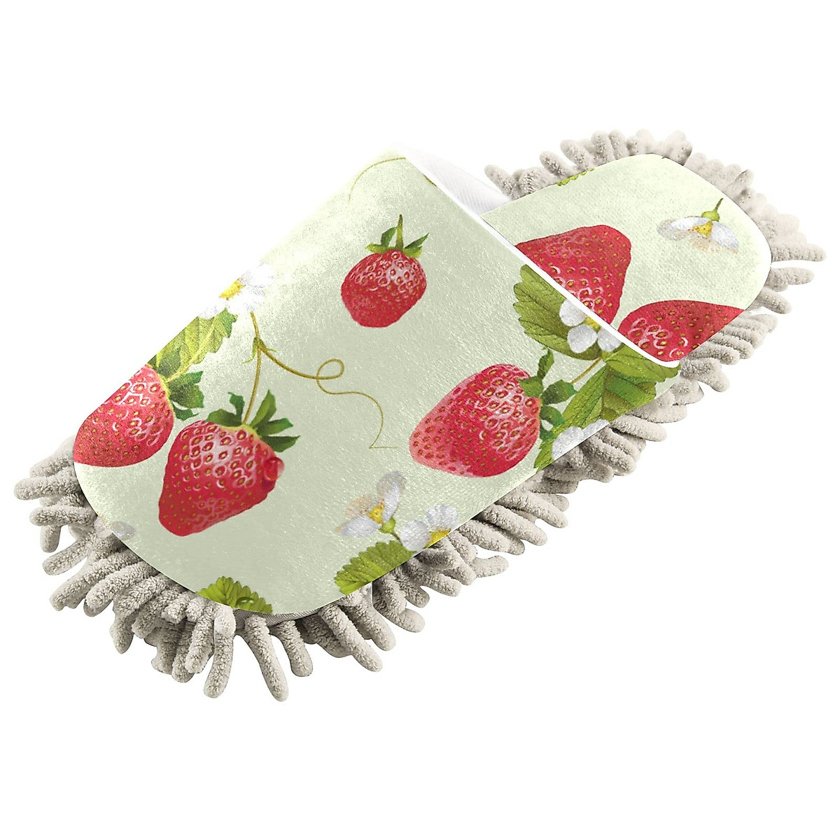 Strawberry Flower Leaves Mop Slippers Shoes Cover for Floor Cleaning Washable Hair Dirty Dust Cleaners Microfiber Mop Socks for Kitchen Office House