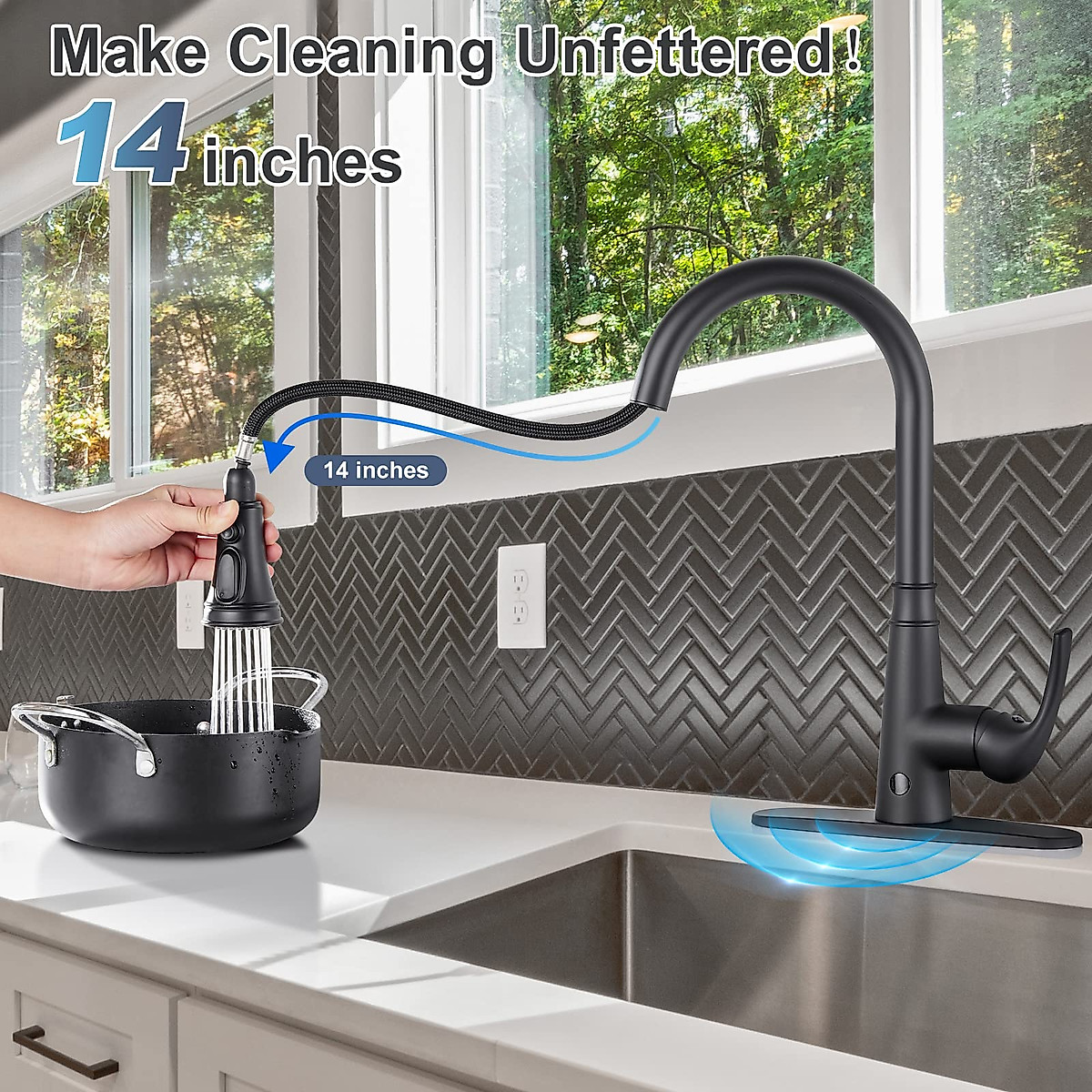 Touchless Kitchen Faucet Cobbe Pull Down Kitchen Sink Faucet with Sprayer, Motion Sensor Black