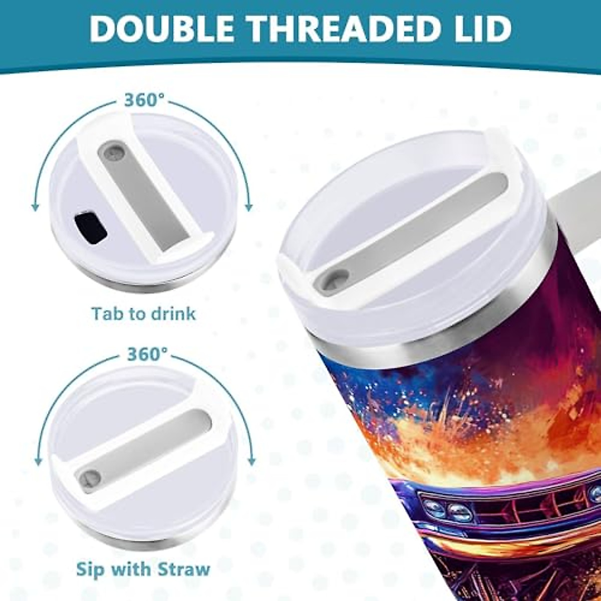 RPLIFE Monster Truck Stainless Steel Cup, Insulated Cups with Lids, Tumblers for Women