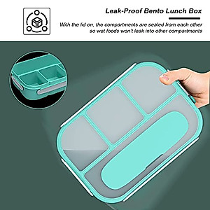 Landmore Bento Box for Adult, Kids Bento Lunch Box with 4 Compartments and Spoon 1000 ML Leakproof Food Storage Box for School, Work and Travel, BPA Free