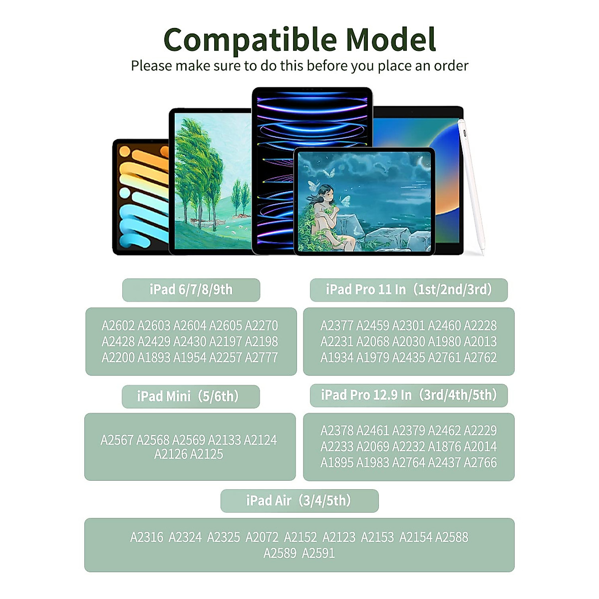 iPad Pencil 2nd Generation, Stylus Pen for iPad, Same as Apple Pencil 2nd Generation, Smart Pencil Compatible with 2024 Apple iPad 6/7/8/9/10 iPad Air 3/4/5 iPad Pro 11/12.9 Inch iPad Mini 5/6(White)