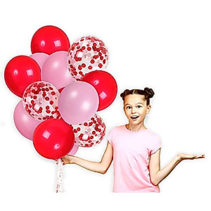 Valentines Day Party Supplies Red Balloons Pink Solid Latex Balloon Red Pink Confetti Balloon 36 Pack for Wedding Bridal Shower Birthday Party Decorations