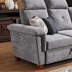 Pingliang Home Convertible Sectional Sofa with Storage, 4 Seat L Shaped Couch with Chaise and Cup Holder, Modern Microfiber Fabric Sofas Couches for Living Room, Apartment, Office (Light Grey)