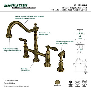 Kingston Brass KS1273ALBS Heritage 8-Inch Kitchen Bridge Faucet with Brass Sprayer, Antique Brass