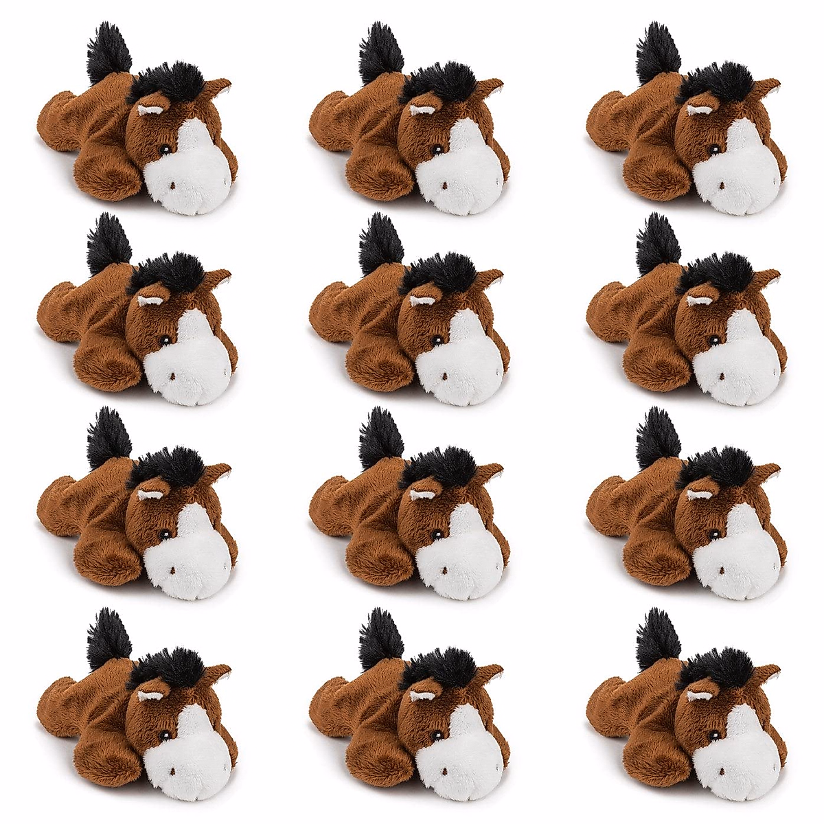 Wildlife Tree Bulk 12 Pack Horse Mini 4 Inch Small Stuffed Animals, Bundle Animal Toys, Farm Party Favors for Kids