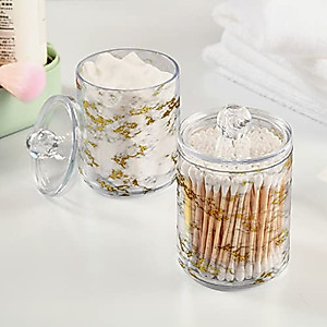 xigua Gold Marble Qtip Holder 4 Pack, 14 oz Apothecary Jars Bathroom Vanity Organizer Canister for Qtips,Cotton Swabs,Cotton Balls,Cosmetic Pads,Flossers,Bath Salts
