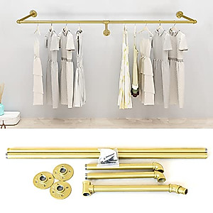 47"Gold Industrial Pipe Wall Mounted Clothing Racks for Boutique, Hanging Shelves System Metal Garment Rack Stand Bridal Wedding Dress Organization Closet Rod Retail Display Rack Storage Towel Rack