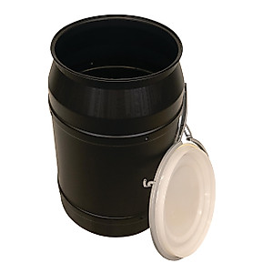 Eagle 55 Gallon Plastic Drum with Lid, Metal Lever-Lock, 36.4"x22.5", Open Head Lab Pack Drum Made of Durable, Lightweight HDPE, Withstands Weather and Chemicals, Made in USA, Black, 1656MBLK