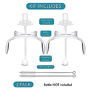 Sippy Cup Conversion Kit for Philips Avent Anti-Colic Baby Bottles | 2-Count | with Soft Silicone Spout Nipples, Weighted Any Angle Straw Ball, Bottle Handles and Straw Cleaning Brush (Sippy Kit)