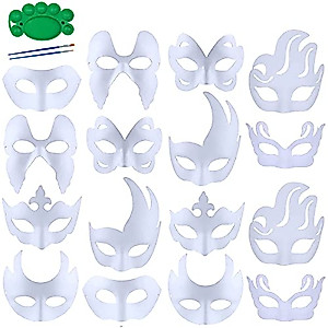 Qavctw 16PCS DIY White Masks Paper Cosplay Christmas Party Mask Unpainted Plain Craft Masquerade Masks for Christmas Mardi Gras Party Mask