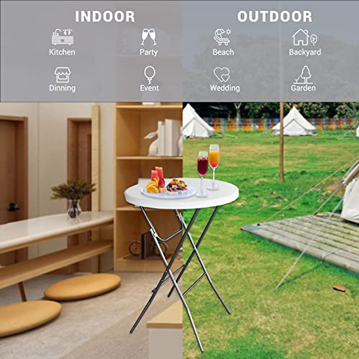 Gnomiya 32in High Top Table, Cocktail Table Granite White, Portable Bar Height Folding Table with Removable Legs, Indoor Outdoor Pub Table for Party, Wedding, Events, Commercial