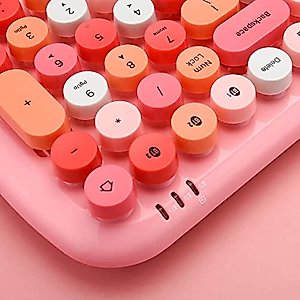 MOFII Bluetooth Wireless Keyboard for iPad, Laptop, PC, Mac, Smartphone, Connect 3 Bluetooth Devices, Cute Colorful Round Keys Retro Aesthetic Keyboard - Pink