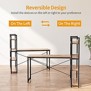 CubiCubi Computer Corner Desk with Storage Shelves, 47 Inch Reversible L Shaped Desk with Bookshelf, Home Office Writing Desk with Hooks, Small L Study Table, Rustic Brown