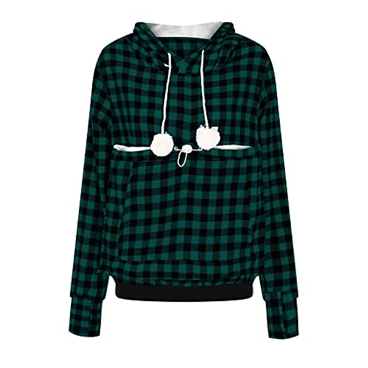 Mackneog Cat Hoodies Hoodie with Cat Pouch Hooded Loose Fitting Cat Bag Sweater Cat Pouch Plaid Puppy Pouch Winter Fall Green