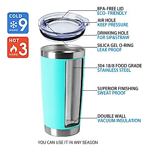 HASLE OUTFITTERS 20oz Tumblers Bulk Stainless Steel Cup with Lid Double Wall Vacuum Insulated Coffee Mug for Cold & Hot Drinks 1 Pack, Light Blue