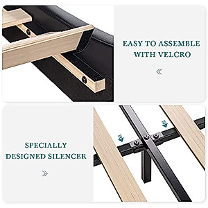 HOOMIC King Size Platform Bed Frame with Adjustable Headboard, Upholstered Bed, Mattress Foundation, Wood Slat Support, No Box Spring Needed, Easy Assembly, Black