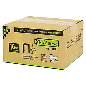 meite 16 Gauge 7/16-Inch Crown Staples, 1-1/2-Inch Length Medium Crown Staples Heavy Duty Galvanized Construction Staples for 16 Guage 7/16-Inch Crown Stapler Guns (10,000 Counts)