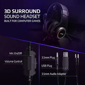 AIHOOR G10 Wired Gaming Headset with Microphone, Over Ear Headphones, Stereo Surround Sound Noise Cancelling Mic, 3.5 mm Audio Jack, Soft Memory Protein Earmuffs for PC/Mac/PS4/PS5/Switch/Xbox one