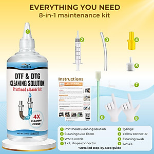 NGOODIEZ Printhead Cleaning Kit for Any DTF Printer/DTG Printer - Universal Printhead Cleaner Kit for Printer Nozzle - Printer Cleaning Kit for Direct Transfer Film Printers (100mL Solution)