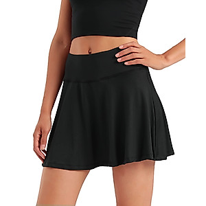 Stelle Women's High Waisted Pleated Tennis Skirts Golf Skorts with Inner Shorts for Athletic Running Workout Pickleball (Black, Medium)