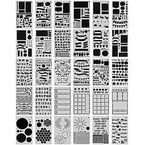 30 PCS Journal Stencils, Planner Stencils for Bullet Dot Journal Notebook Diary Scrapbook Drawing Template Dot Journal Stencil 4x7 Inch