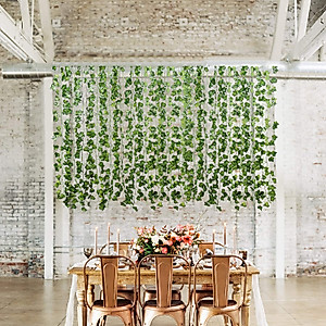 Flojery 78Ft 12pcs Silk Artificial Ivy Vine Hanging Leaves Plant Greenery Decor Party Home Garden Wedding Wall Decor (Green)