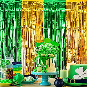 LYUBASA 3 Pack St. Patrick's Day Foil Fringe Curtains St Patricks Day Party Decorations 3.3x6.6 ft Irish Green Gold Streamer Photo Booth Prop Backdrop Decor Indoor Outdoor Party Supplies for Birthday