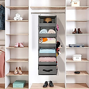 Licode 66LBS-Capacity Hanging Closet Organizer, Collapsible Hanging Closet Shelves, Hanging Purse Handbag Organizer for Closet & RV,42.5" H X 12.2" W X 13.6" D, 1-Pack A Grey