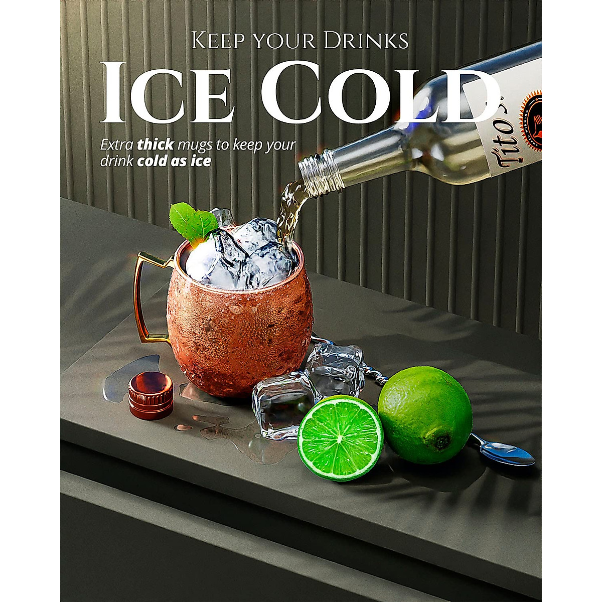 B. WEISS Moscow Mule Copper Mugs, Set Of 4 Brass Handle Copper Cups For Drinking, Each Mug is Handcrafted - Food Safe (Copper Plated Stainless Steel) (Set of 4)