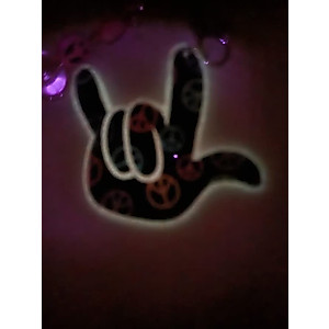 PEACE AND LOVE PINK GLOW IN THE DARK BEADED REAR VIEW MIRROR HANGINGE CAR CHARM - HANDMADE - FREE STANDARD SHIPPING