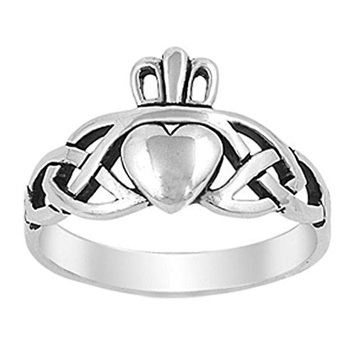 Oxidized Celtic Knot Claddagh Heart Ring New 925 Sterling Silver Band Size 9