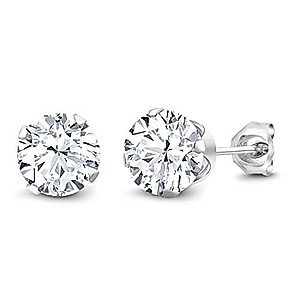 Gem Stone King 925 Sterling Silver White Cubic Zirconia CZ Stud Earrings For Women (2.00 Cttw, Round Cut 6MM)