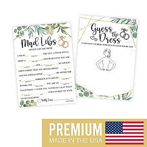 Hadley Designs 20 Greenery Bridal Shower Games For Guests - Hilarious Bridal Shower Games 20 Guests, Couples Wedding Shower Games, Guess The Dress Set, Advice Cards For Bridal Shower Mad Libs
