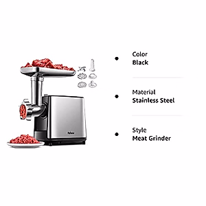 Electric Meat Grinder, Heavy Duty Meat Mincer, Sausage Stuffer Maker, Food Grinder with Sausage & Kubbe Kit, 2 Grinder Plates, Stainless Steel (Black)