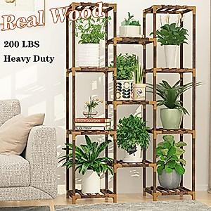 HOMKIRT Plant Stand Indoor Outdoor, 11 Tier Reinforced Plant Shelf Tall Plant Stands for Multiple Plants Large Wood Plant Rack Holder Garden Shelves Flower Stand for Living Room Patio Corner